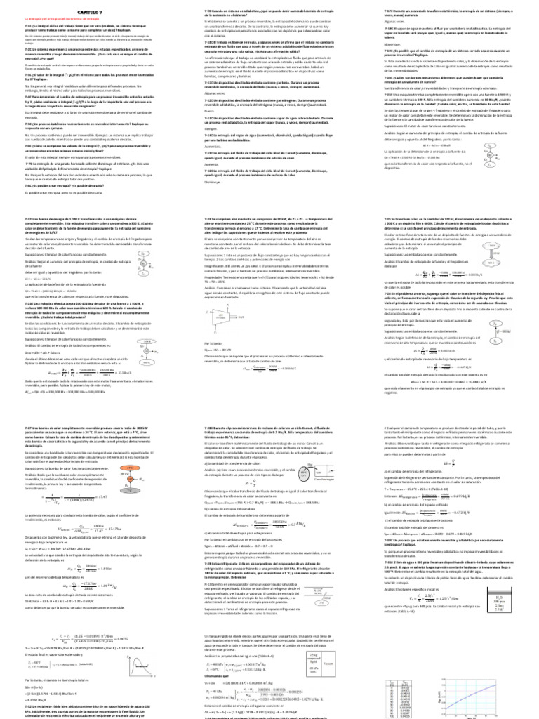 Capitulo-7 Solucionario Termodinamica Reducido | PDF | Entropía | Calor