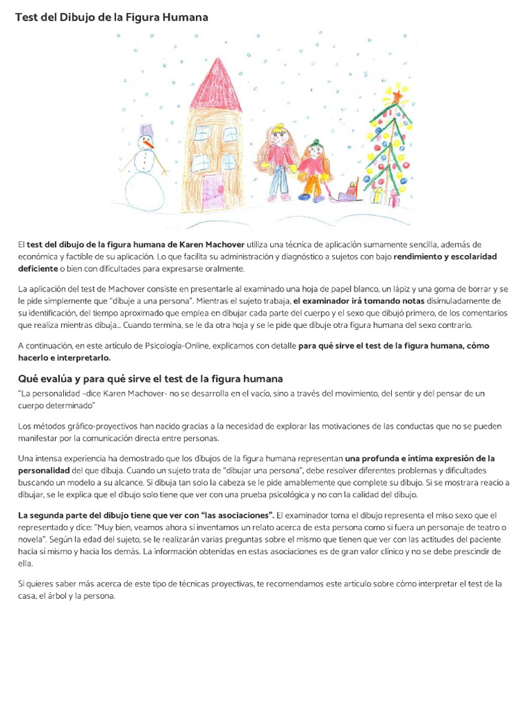 Test Del Dibujo de La Figura Humana - Psicologia-Online. | PDF