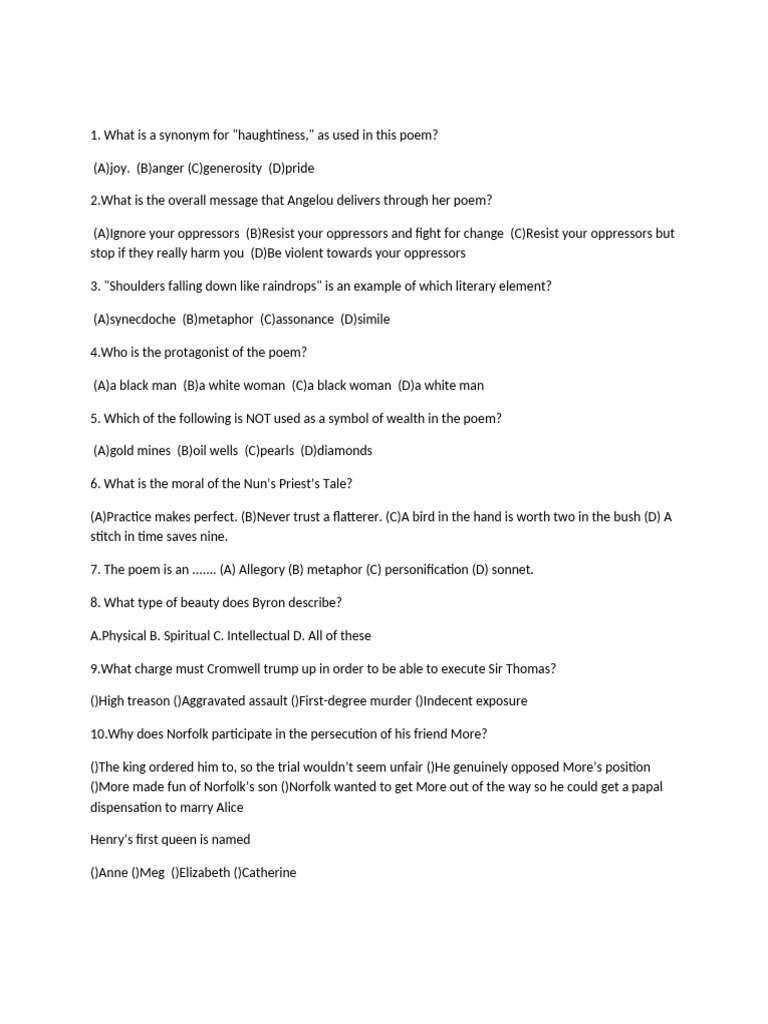 Literary Analysis Quiz Questions | PDF
