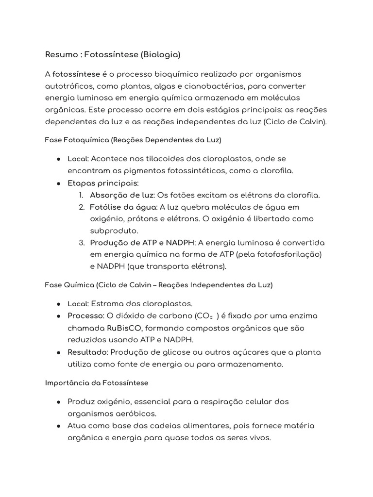Resumo _ Fotossíntese (Biologia) | PDF