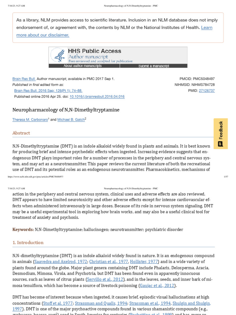 Neuropharmacology of N, N-Dimethyltryptamine - PMC | PDF | Psychedelic Drugs | Hallucinogen