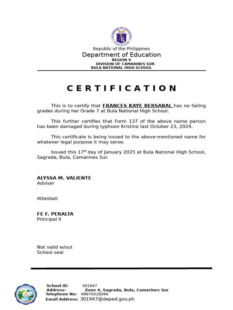 Certificate of No Failing Grades | PDF