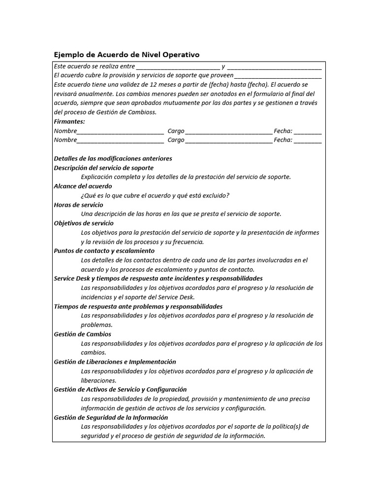 Ejemplo de Acuerdo de Nivel Operativo | PDF | Seguridad de información ...