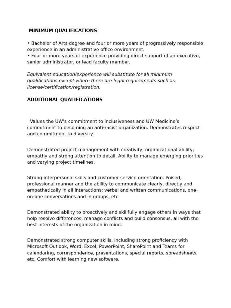 MINIMUM QUALIFICATIONS | PDF