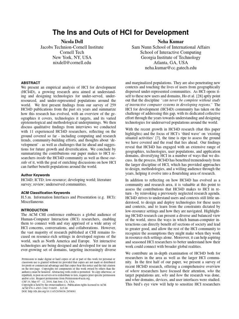 The Ins and Outs of HCI For Development | PDF | Human–Computer ...