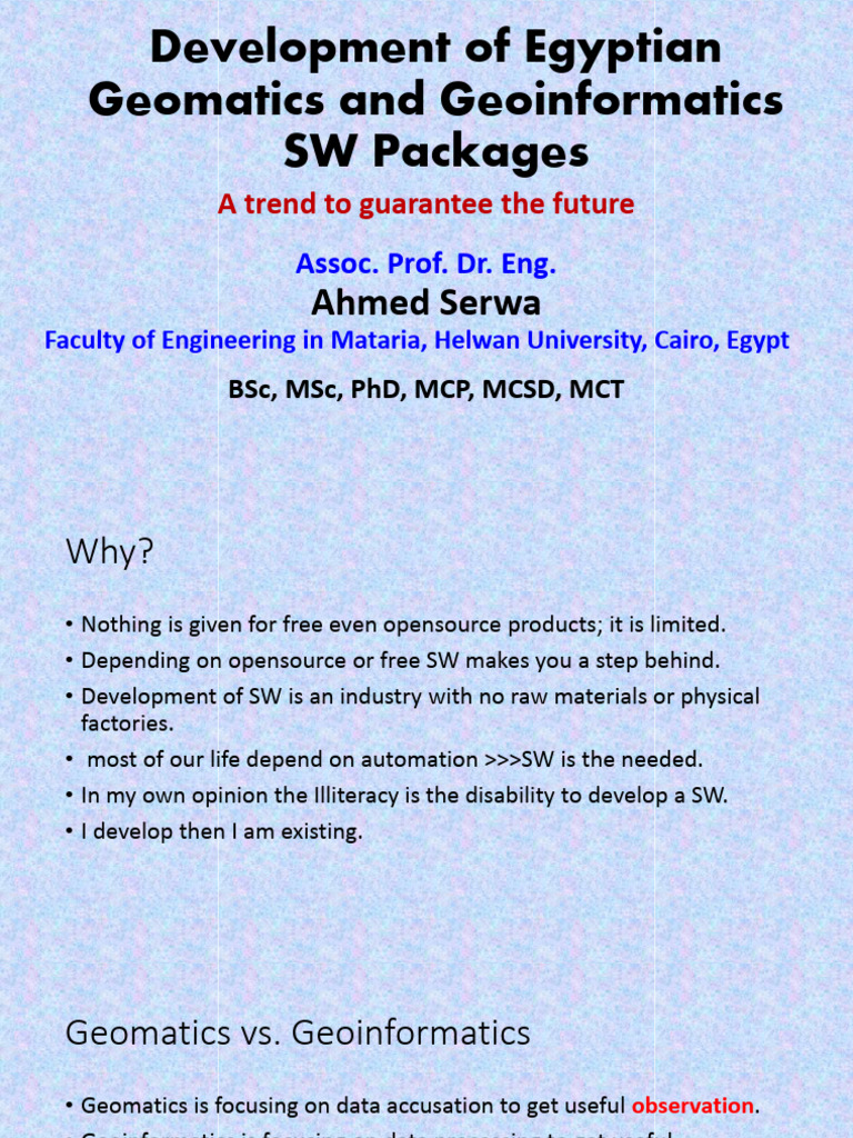 Development of Egyptian Geomatics and Geoinformatics SW | PDF