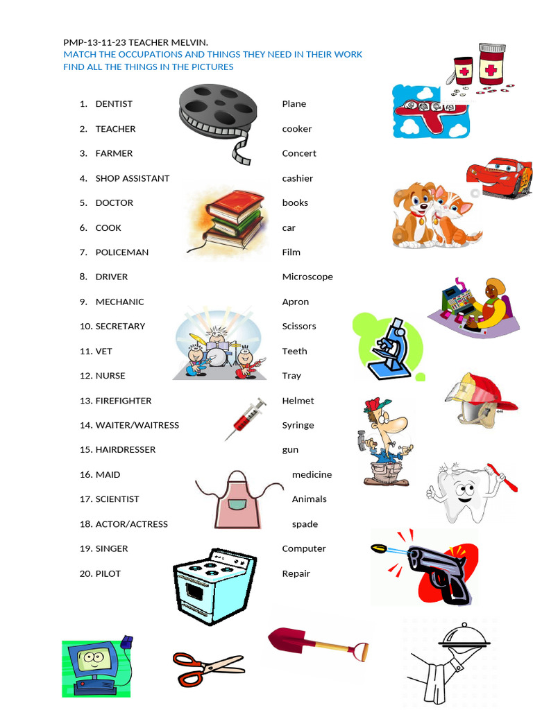 Occupations and Their Tools Activity | PDF