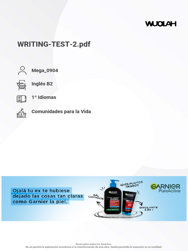 Wuolah Free WRITING TEST 2 | PDF