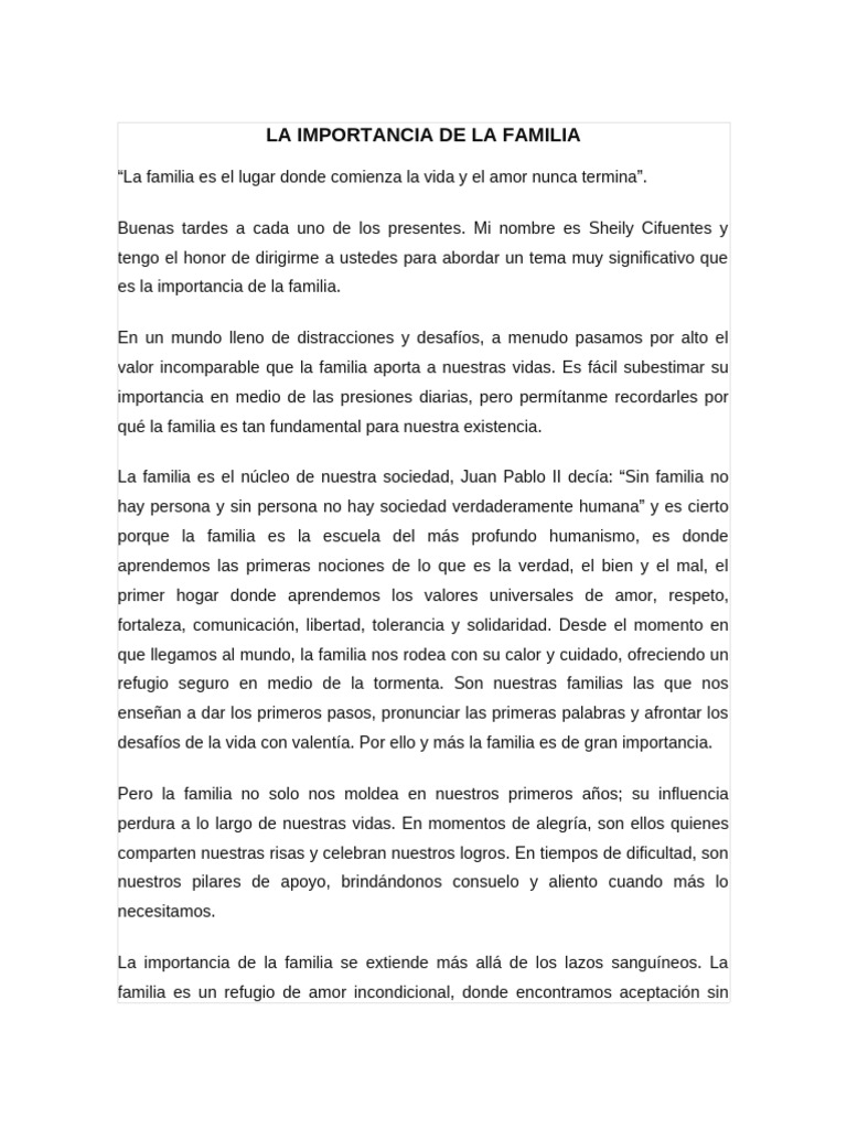 Oratoria (La Importancia de La Familia) | PDF | Amor | Sociedad