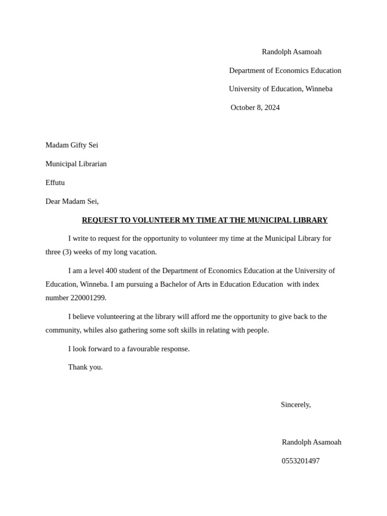 Volunteering Letter | PDF