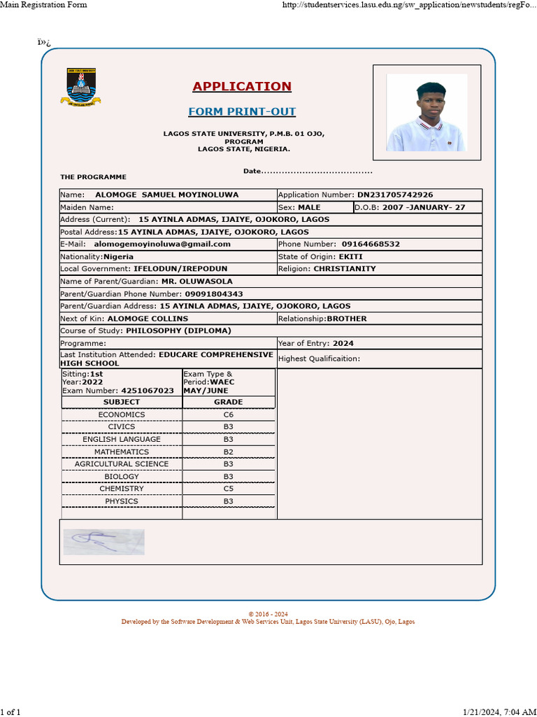 Main Registration Form ALOMOGE | PDF | Educational Stages