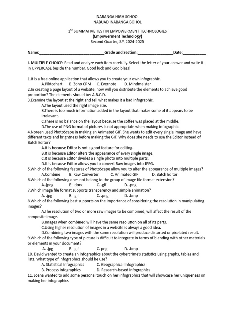 1st Summative Test in Empowerment Tech | PDF | Infographics | Page Layout
