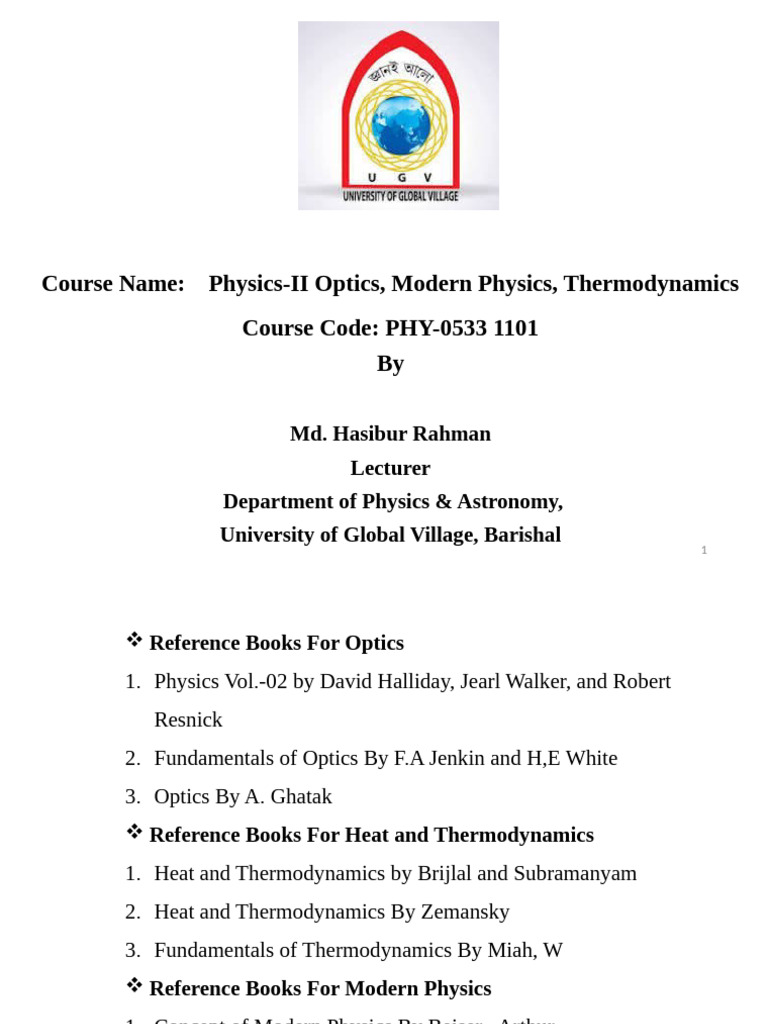 Physics II: Optics & Thermodynamics Guide | PDF | Light | Reflection ...