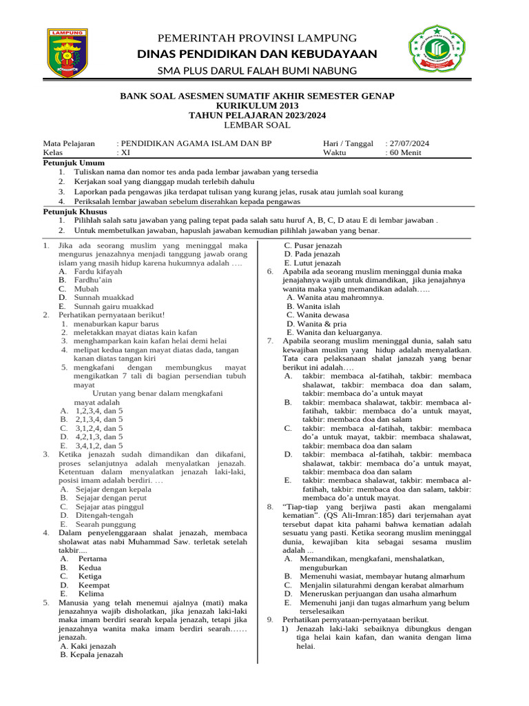 Soal - PAI - ASAS Genap 2024 - Kls XI - K13 | PDF