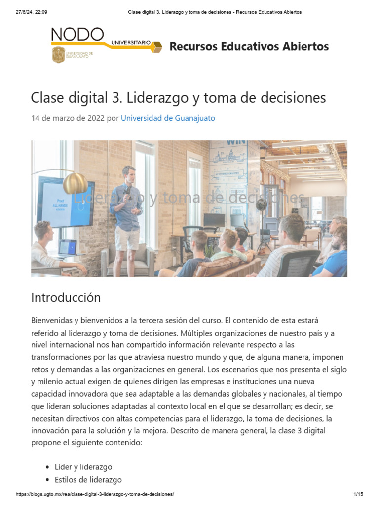 Clase Digital 3. Liderazgo y Toma de Decisiones - Recursos Educativos Abiertos | PDF | Liderazgo ...