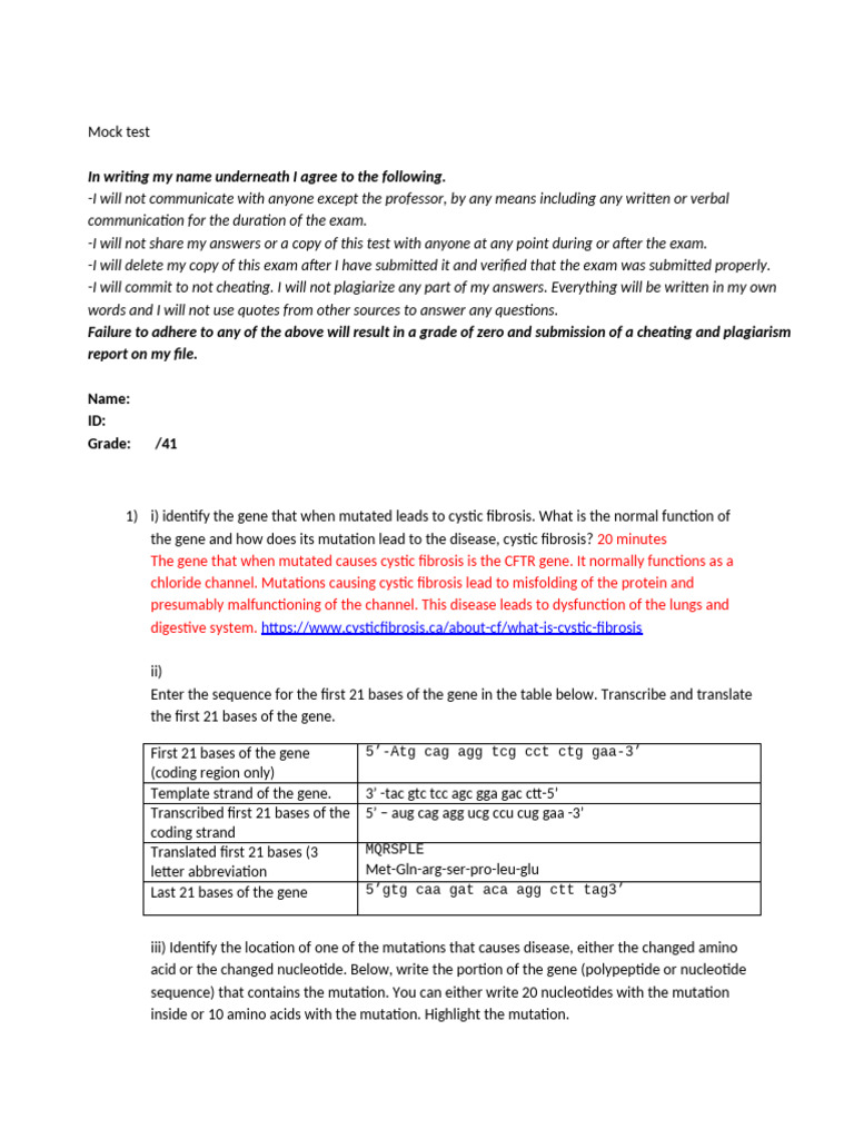Cystic Fibrosis Exam Guidelines and Questions | PDF | Dominance ...