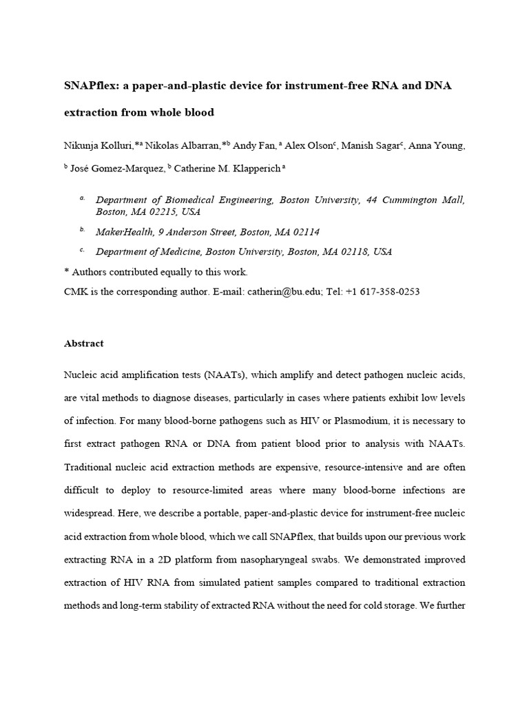 SNAPflex A Paper-And-Plastic Device For Instrument | PDF | Real Time Polymerase Chain Reaction ...