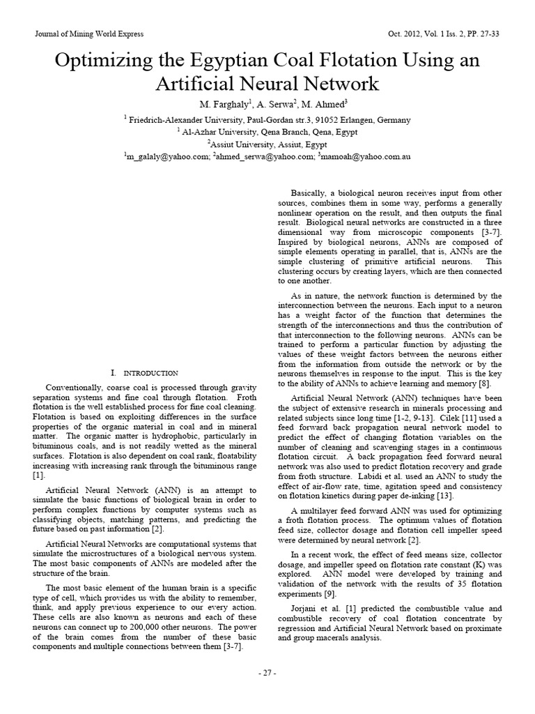 Optimizing The Egyptian Coal Flotation U | PDF | Artificial Neural Network | Applied Mathematics