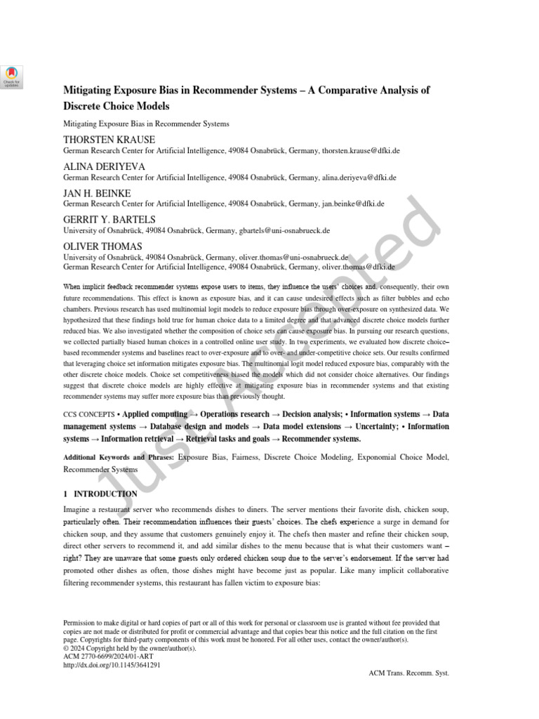 Mitigating Exposure Bias in Recommender Systems | PDF | Logistic ... Mitigating Exposure Bias in Recommender Systems | PDF | Logistic ...