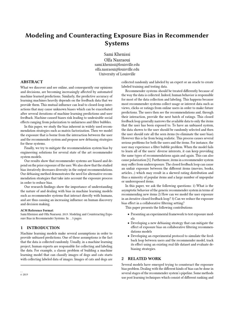 Modeling and Counteracting Exposure Bias in Recommender | PDF | Machine ...
