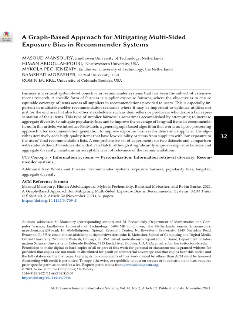 A Graph-Based Approach for Mitigating Multi-Sided Exposure Bias | PDF ... A Graph-Based Approach for Mitigating Multi-Sided Exposure Bias | PDF ...