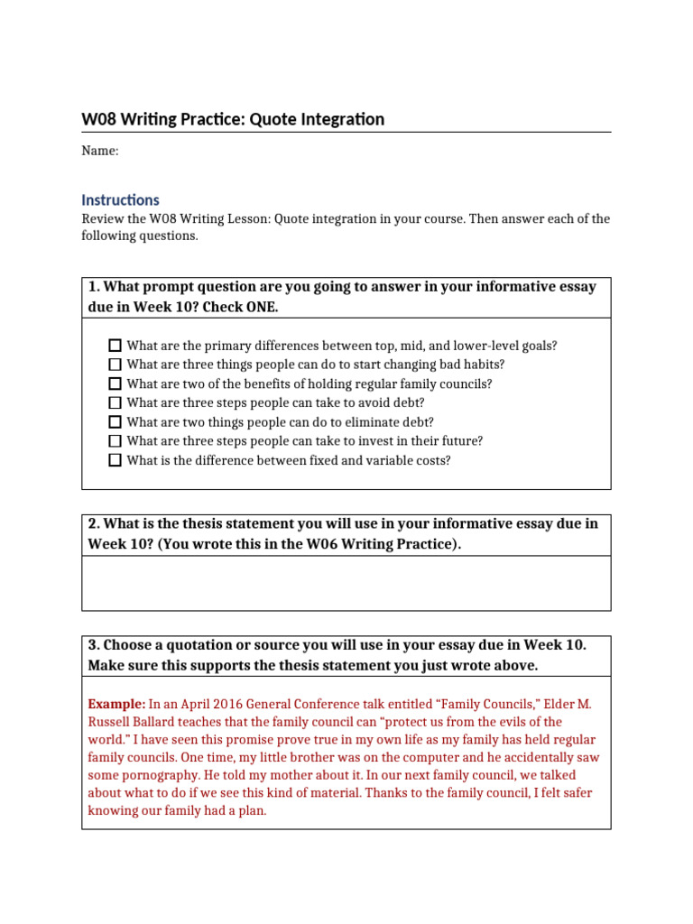 pc101 Document w08WritingPractice QuoteIntegration | PDF