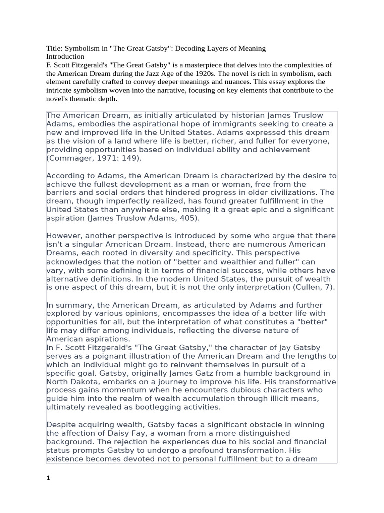 Title | PDF | The Great Gatsby | American Dream