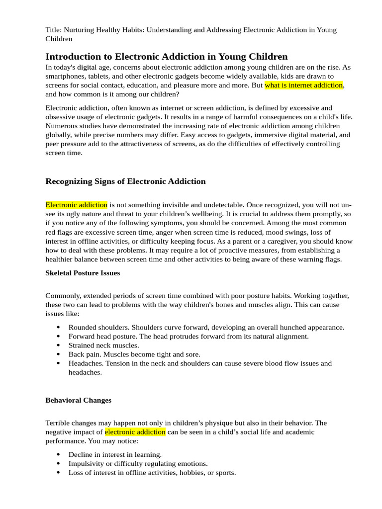 Addressing Electronic Addiction in Kids | PDF | Headache | Myopia