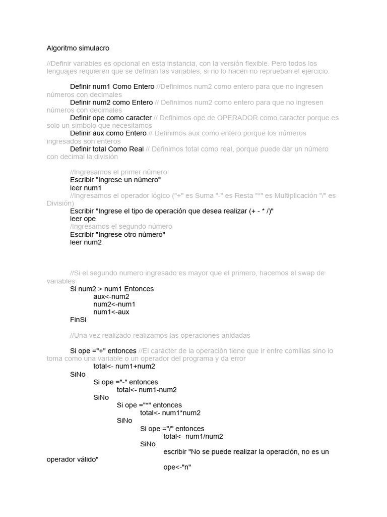 Algoritmo de Operaciones Básicas | PDF
