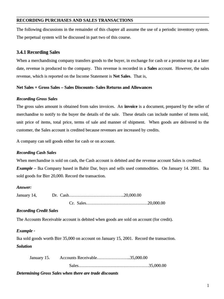 Recording Sales and Purchases Transactions | PDF | Cost Of Goods Sold ...