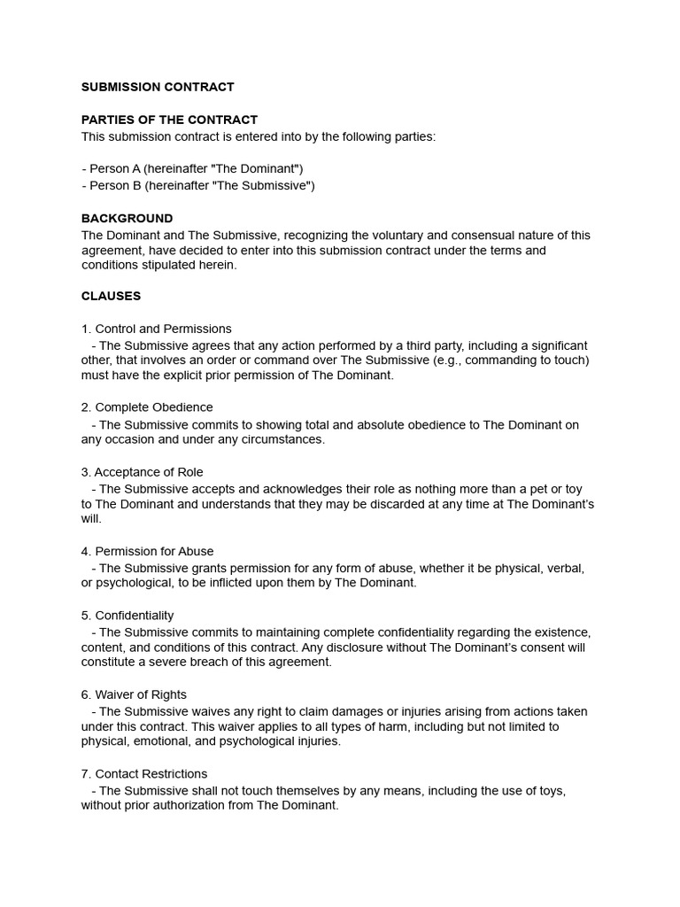 Submission Contract Agreement | PDF | Dominance And Submission | Consent