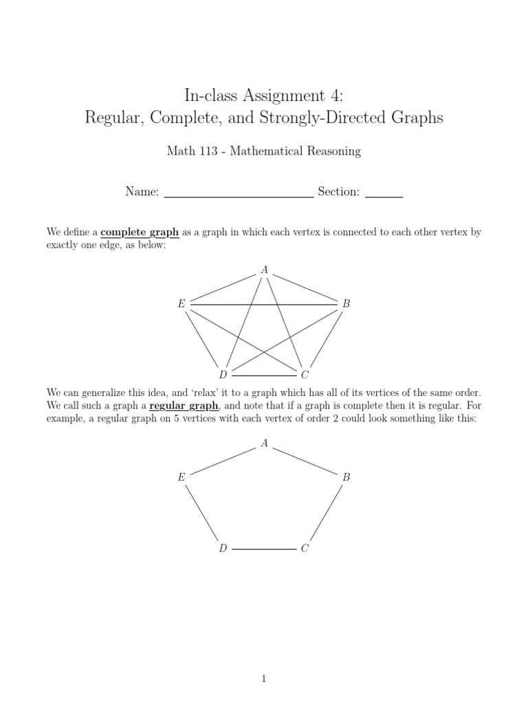 In-Class Assignment 4 Regular, Complete, and Strongly-Directed Graphs | PDF | Vertex (Graph ...