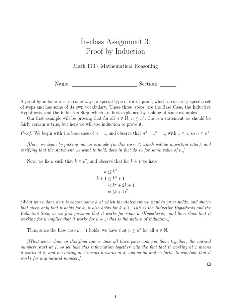 In-Class Assignment 3 Proof by Induction | PDF | Mathematical Proof | Mathematics
