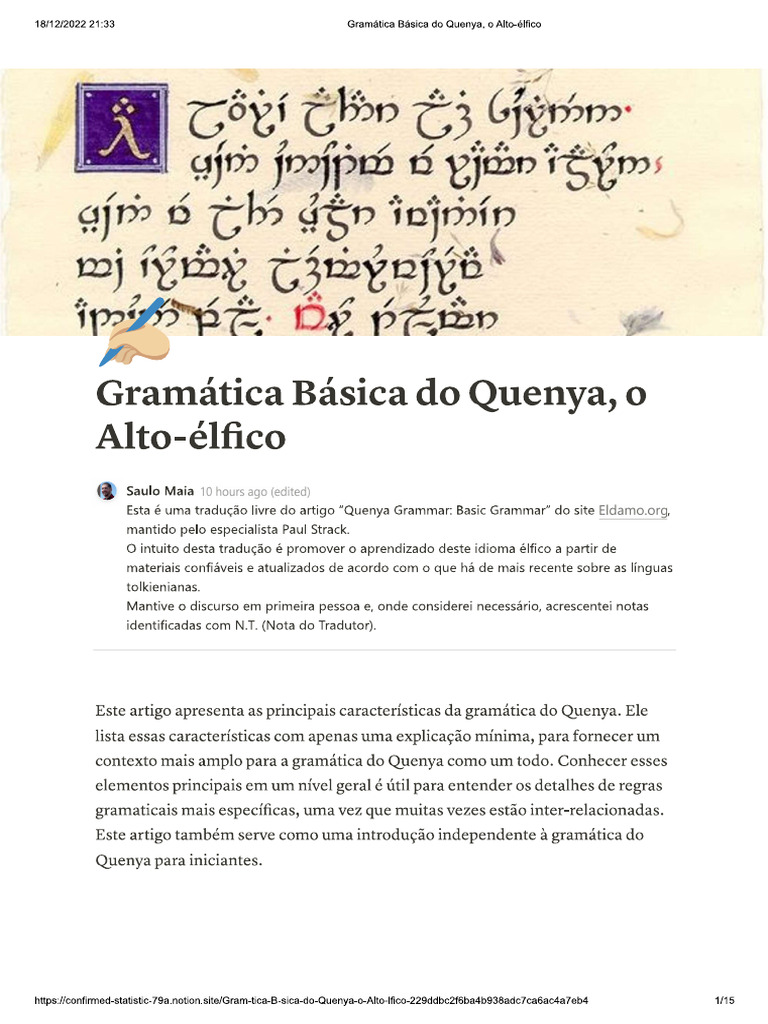 Gramática de Quenya | PDF