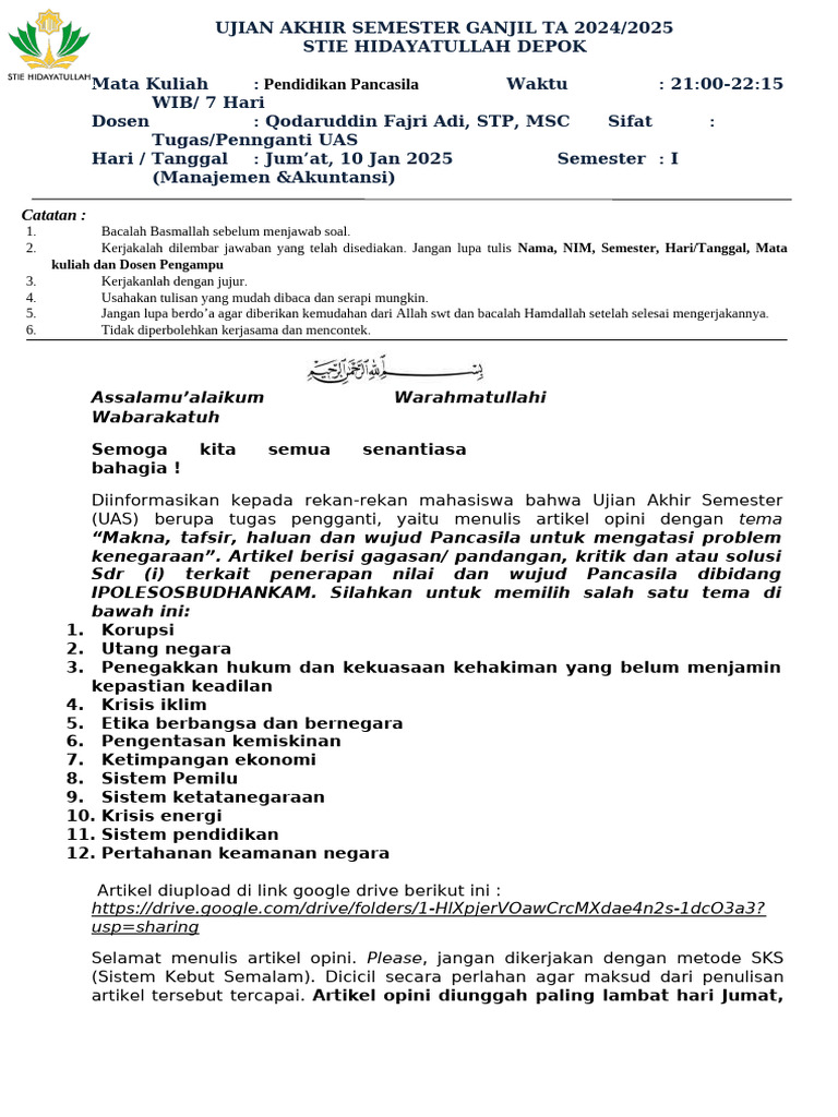 Soal Uas MK Pendidikan Pancasila | PDF