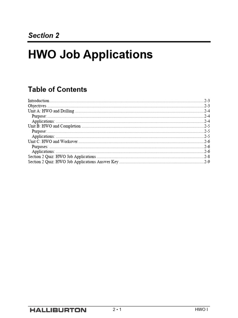 HWO 1 Section 2 Job Applications | PDF | Casing (Borehole) | Oil Well