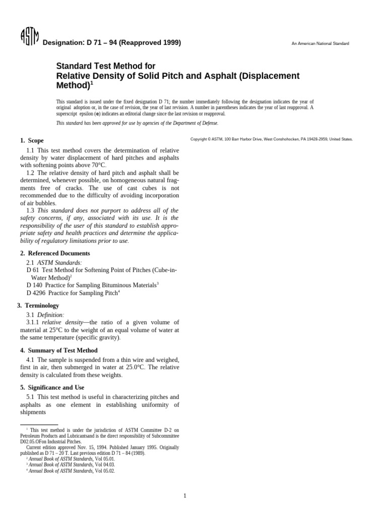 ASTM-D71 | PDF | Density