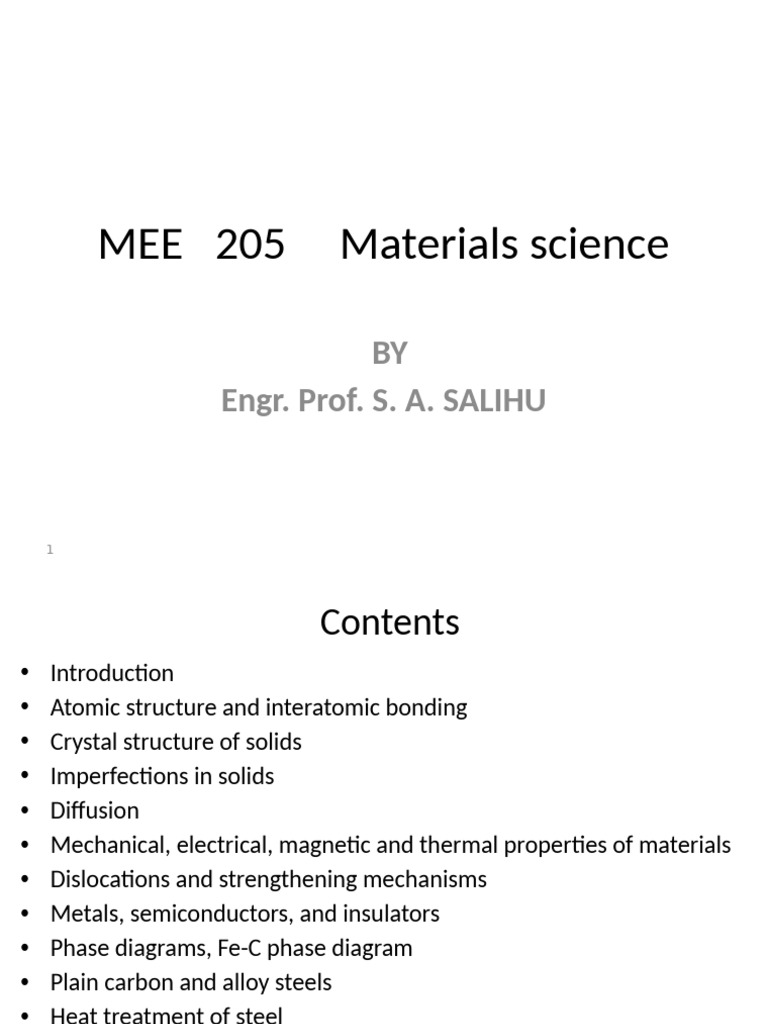 MEE 205 1 1 Materials Science (Autosaved) | PDF | Chemical Bond | Ion