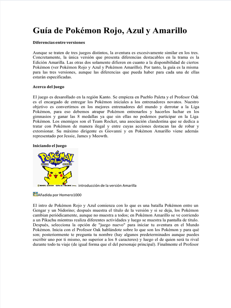 Guía de Pokémon: Rojo, Azul y Amarillo | PDF | Pokémon