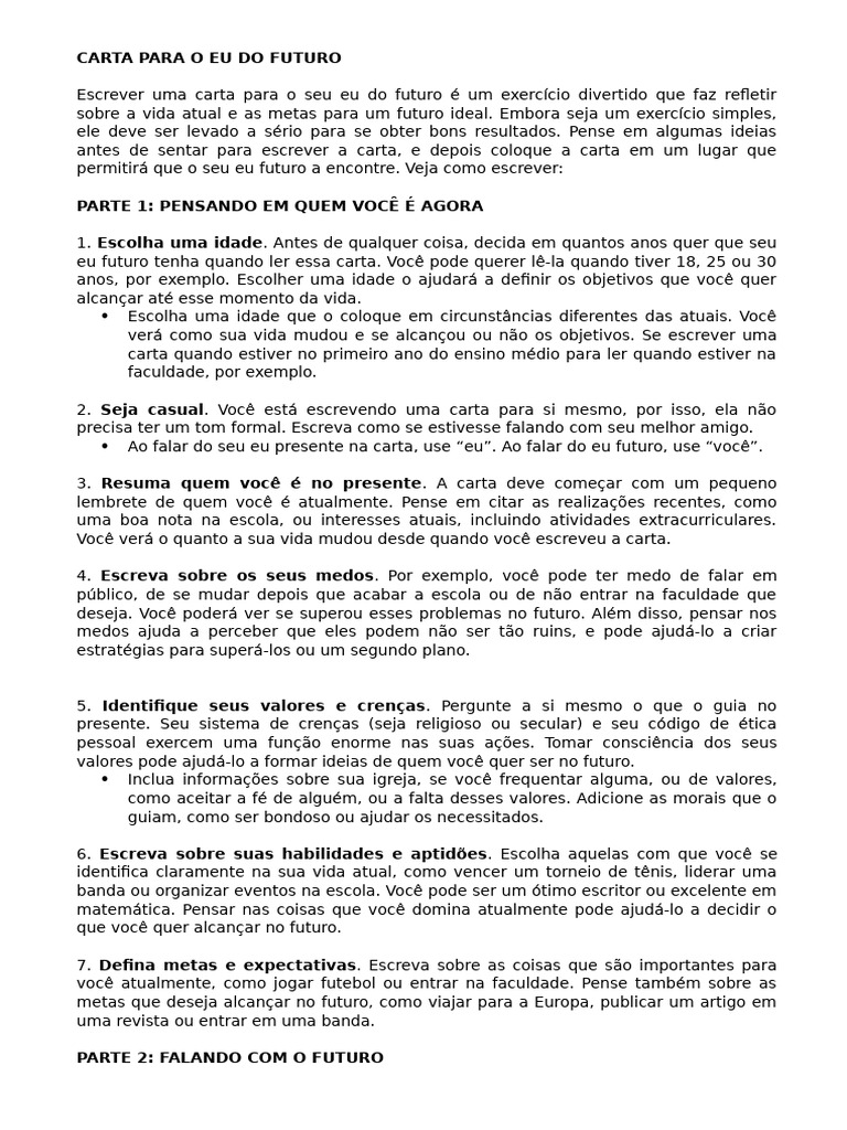 Como Escrever uma Carta ao Eu Futuro | PDF | Vida | Escolas
