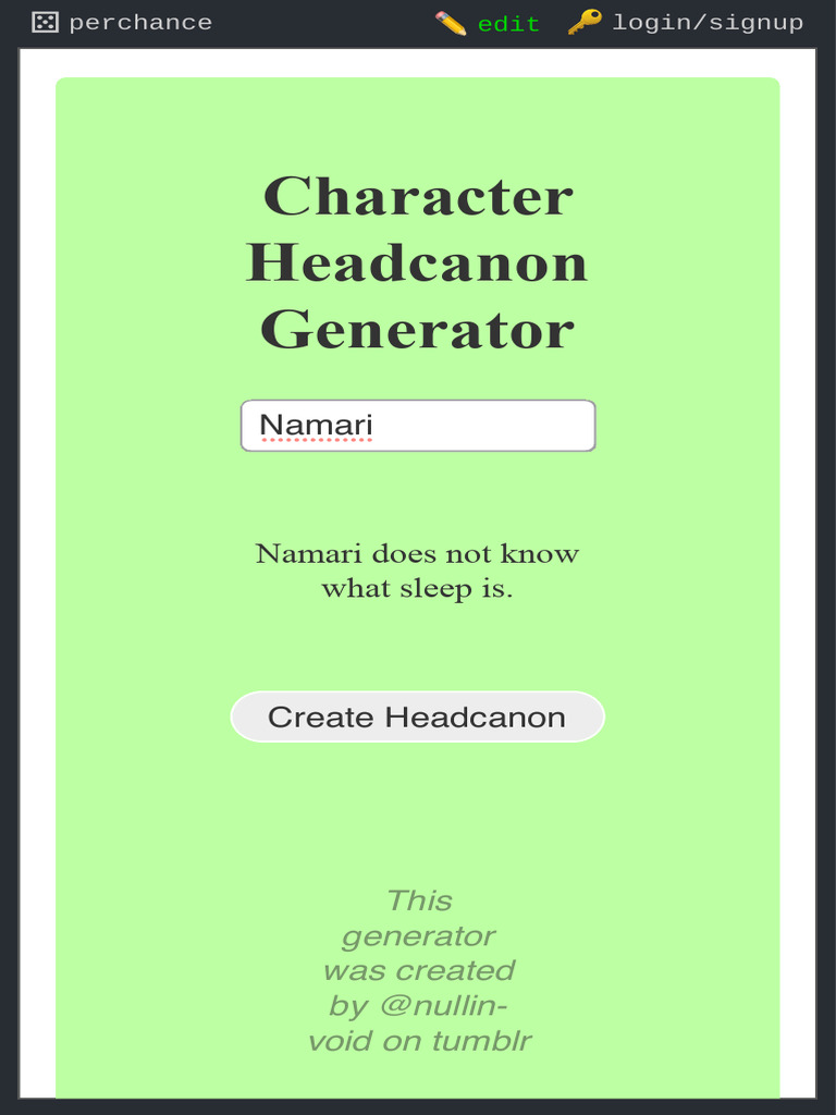 Character Headcanon Generator Perchance | PDF