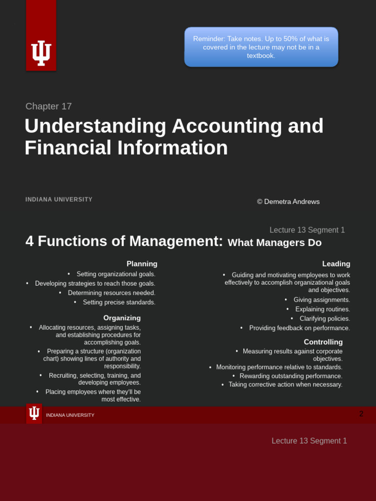 Intro To Business Admin Lecture 13 Accounting and Financial Information ...