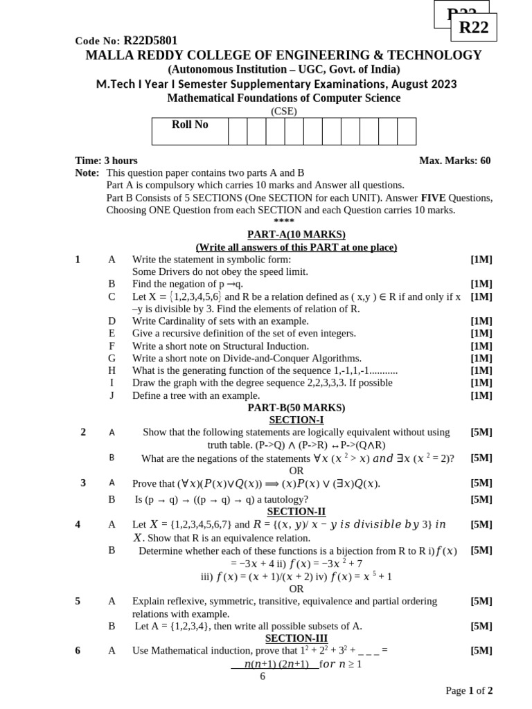 MFCS | PDF | Set (Mathematics) | Mathematical Concepts