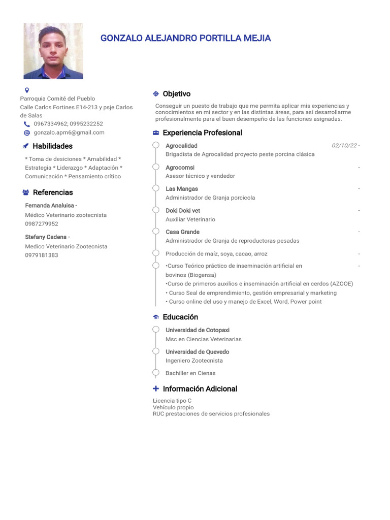 Hoja de Vida Alejandro Portilla | PDF | Business