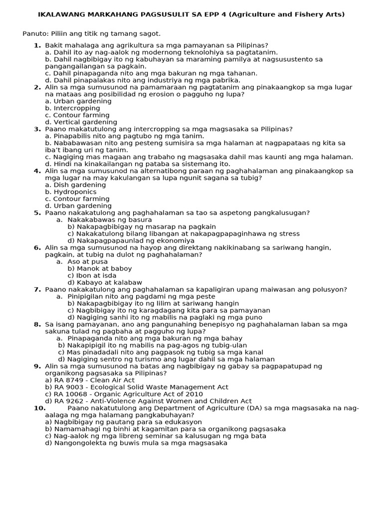 Q2 G4 Exam Epp - Afa | PDF