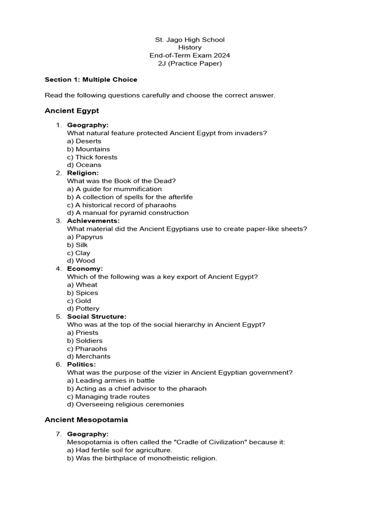 Ancient Civilizations Exam Practice 2024 | PDF | Mesopotamia | Ancient ...