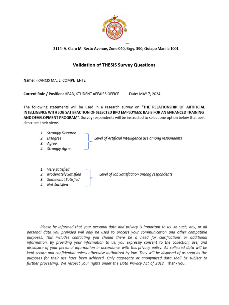 Sample Validation of Survey Questions (A) | PDF | Artificial ...