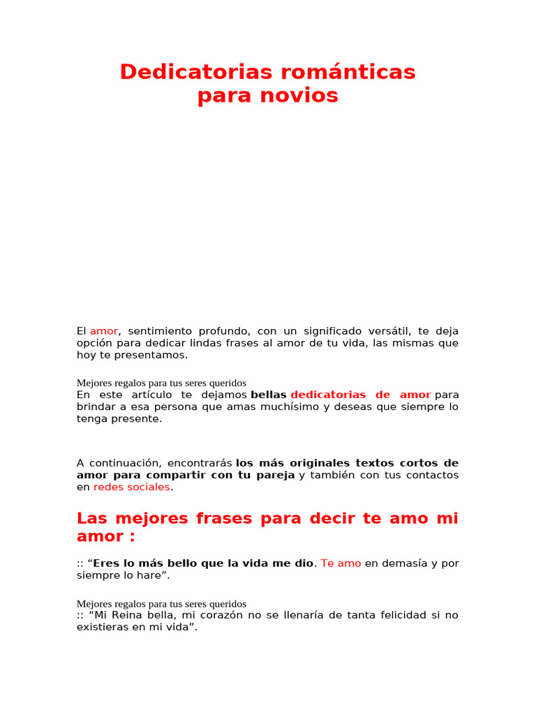 Dedicatorias Románticas | PDF | Amor | Amistad