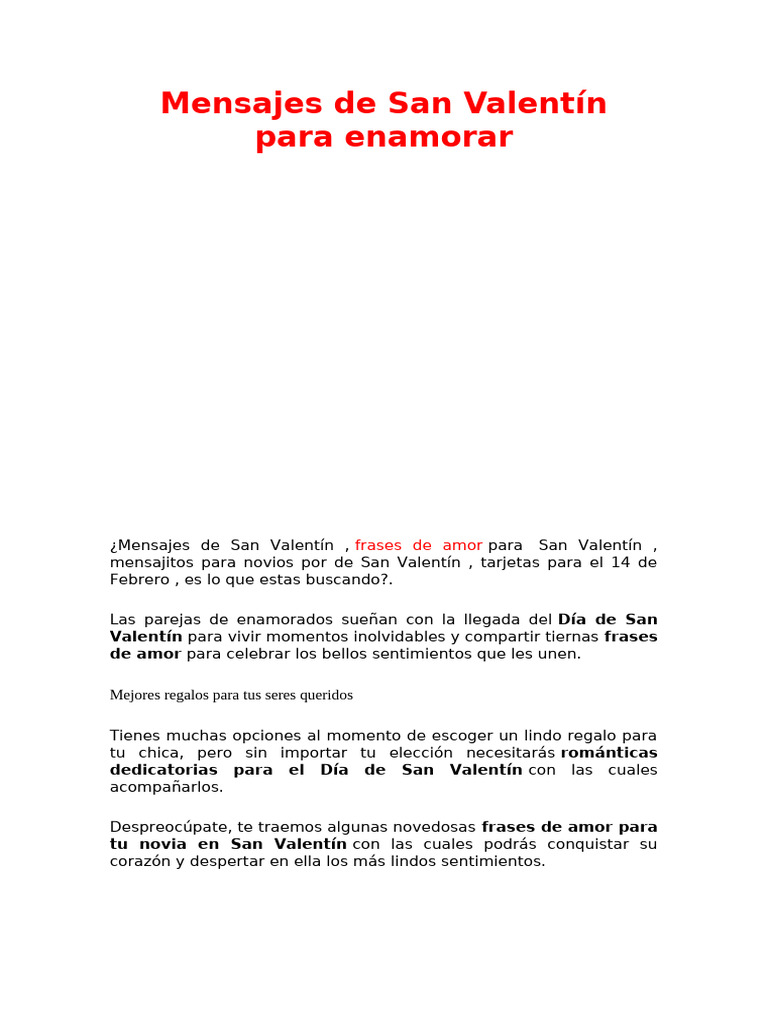 Mensajes Románticos para San Valentín | PDF | Amor | día de San Valentín