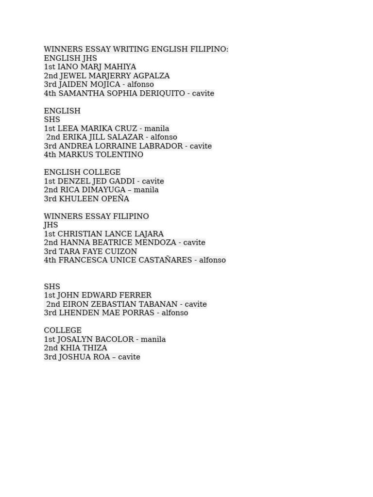 Essay Writing Winners 2024 | PDF